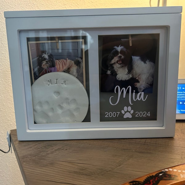 Large Pet Urn for Dogs With Photo, Pet Memorial Urn Pawprint Holder ...