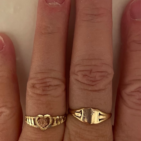 10K Gold Tiny Heart Flower Ring / 10K Gold Rose Stacking Ring / Cute ...