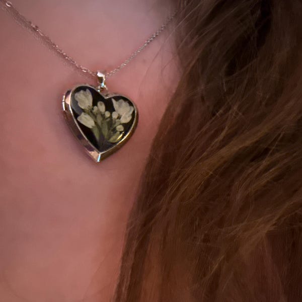 Handmade Pressed Flower Lily Heart Locket Necklace, Floral Sterling ...