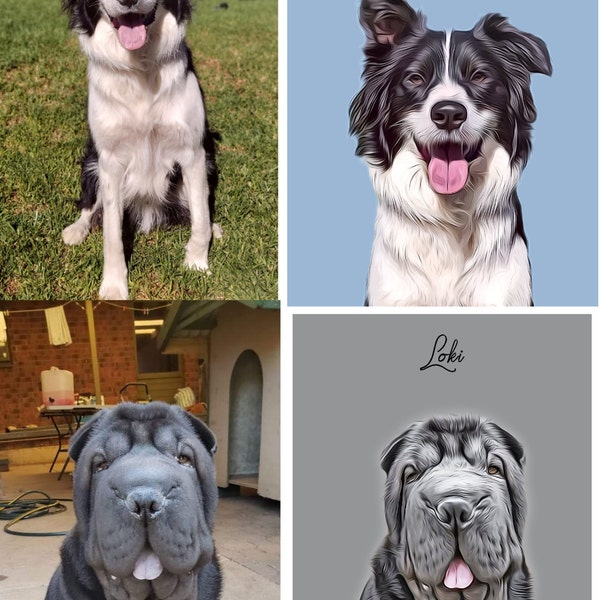 Digital Pet Portrait Custom Personalized Dog Art Pet Cartoon Portrait ...