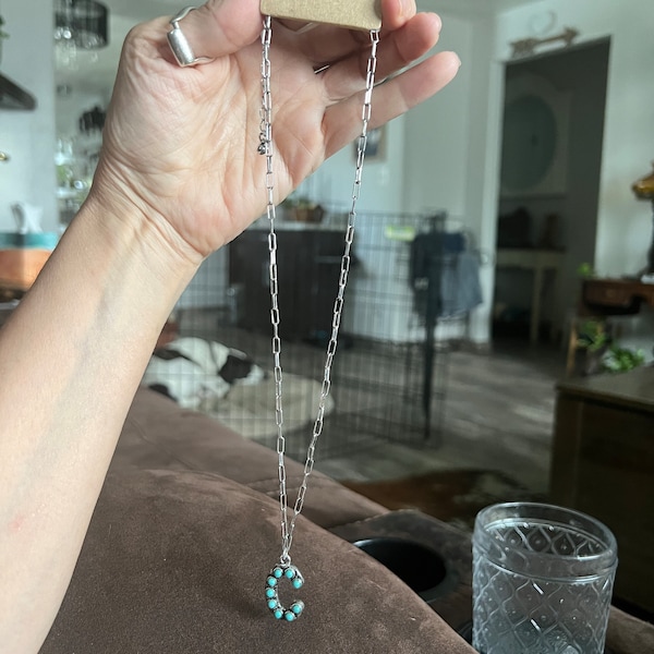 INITIAL NECKLACE | Turquoise Stone Initial Necklace | Stone Pendant ...