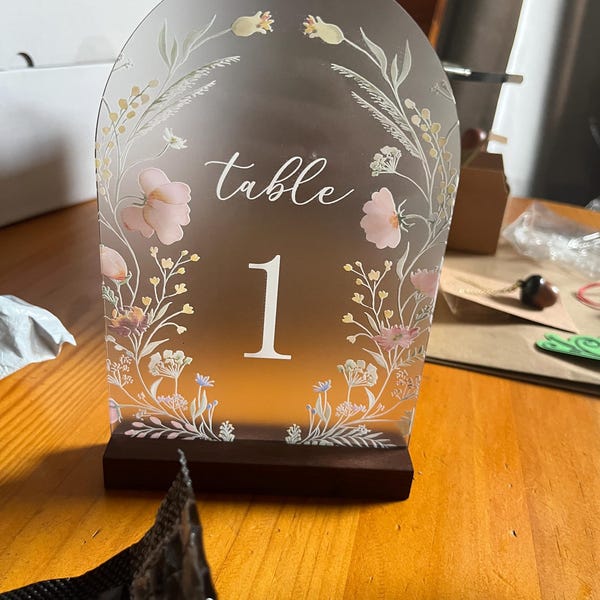 Wildflower Wedding Table Numbers, Frosted Arch Acrylic Table Numbers ...