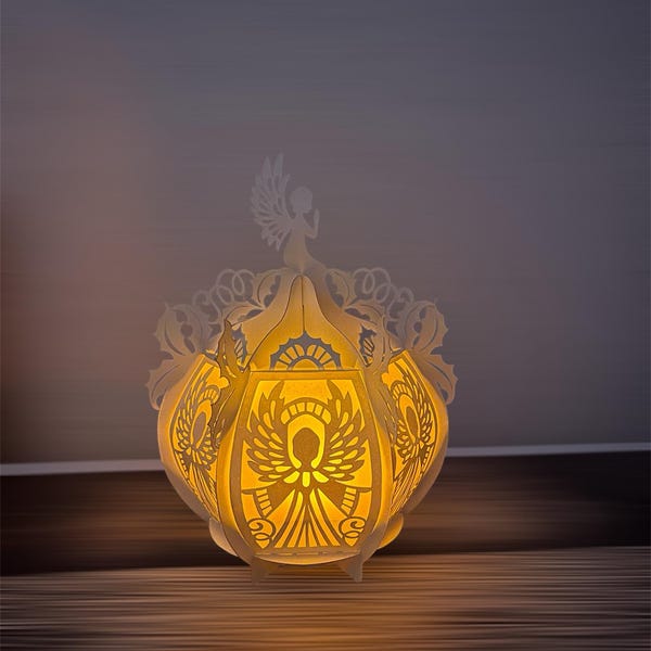 3D SVG Angel Praying Round Paper Cut Lantern, Christmas Luminary ...
