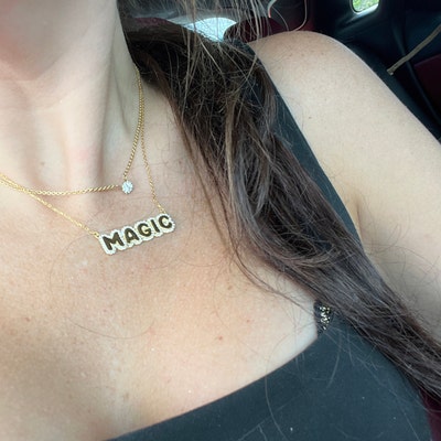 Dangling Letters Name Necklace Clear Stones Sterling Silver Women's ...