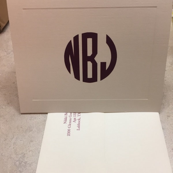 Embossed Panel Monogrammed Personalized Folded Note Cards, Stationery ...