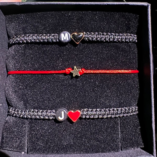 Set of 2 Personalized Initial Bracelets With Colorful Heart | Custom ...