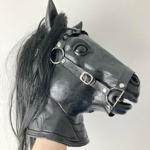 Pony Play Latex Mask, Black Horse Latex Hood, Fetish Handmade, Animal ...