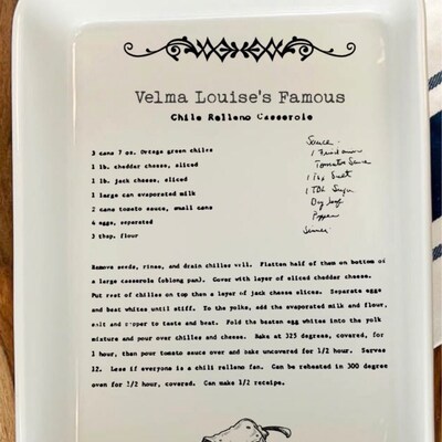 Custom Engraved Casserole Dish Personalized Hand Written Recipe Recipe ...