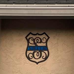 Police Officer Badge Monogrammed Sign Thin Blue Line Metal Wall Art ...