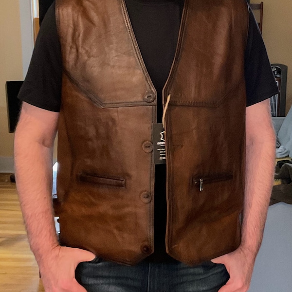 Brown Leather Vest, Lamb Leather Vest, Dark Brown Leather Vest Men ...