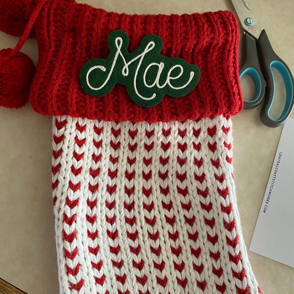 Name Patch With Cursive Script Font for Christmas Stocking | Handmade ...
