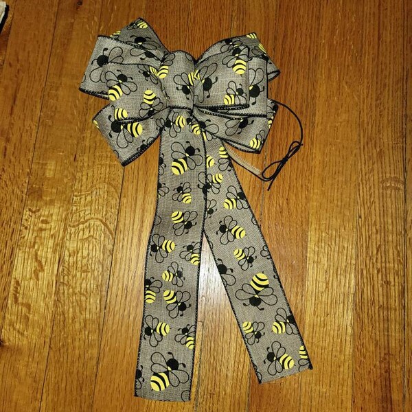 Bumble Bees Natural Linen Wreath Bow - Bumble Bee Bow, Easter Wreath ...