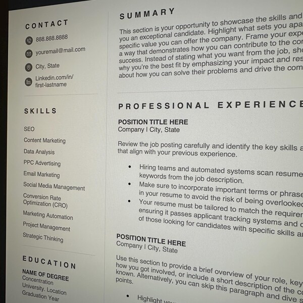 Morden Resume Template CV for Word, Google Docs, Pages, CV Template, Cv ...