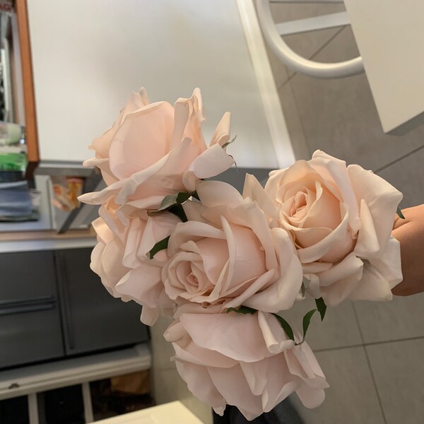 Real Touch Rose Bouquet Latex Soft Pink White Dusty Pink Soft Touch ...