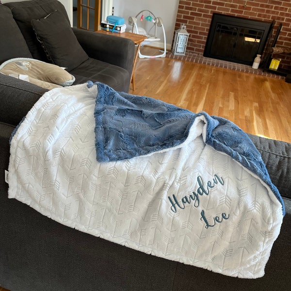 Powder Blue Personalized Minky Baby Blanket-blue Girl Blanket ...
