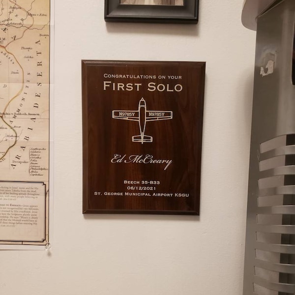 First Solo Flight Award | Personalized Airplane Pilots First Solo Gift ...