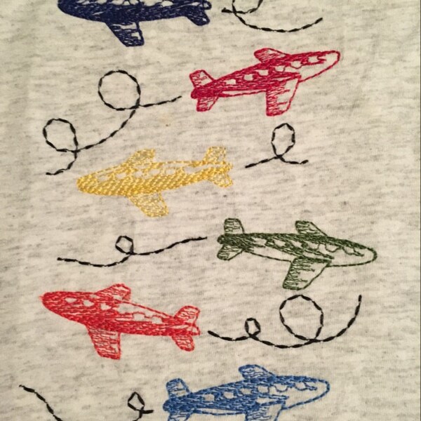 Plane Party Vintage Stitch Line Embroidery Design - Etsy