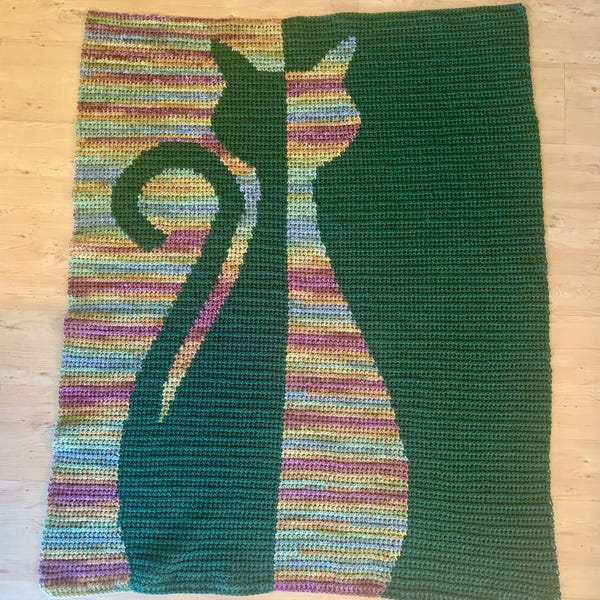 Cat's Meow Crochet Blanket Pattern, Halloween Cat Throw Blanket, Graph ...