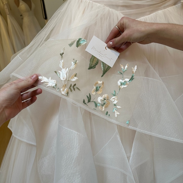 ORCHID - Embroidered Flower and Trailing Vine Wedding Veil. Floral ...