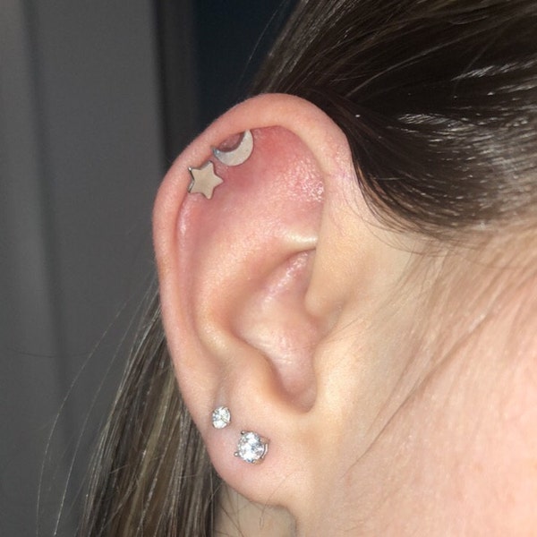 16G Moon Whole Surgical Steel Stud ,cartilage Tragus, Earring, Helix ...