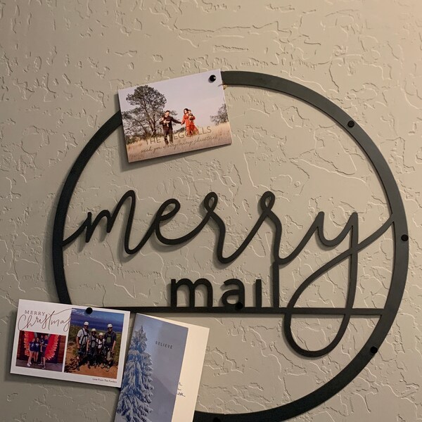 Merry Mail Christmas Card Display - Script Font - Etsy