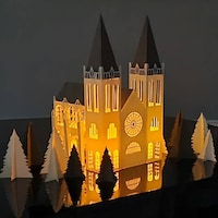 Paper Cathedral, Christmas Village Set, Paper Church Model, Paper ...