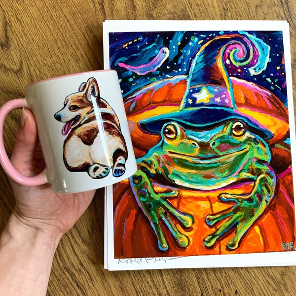 Witchy Frog Halloween Print, Spooky Frog Art, Cute Halloween Art ...
