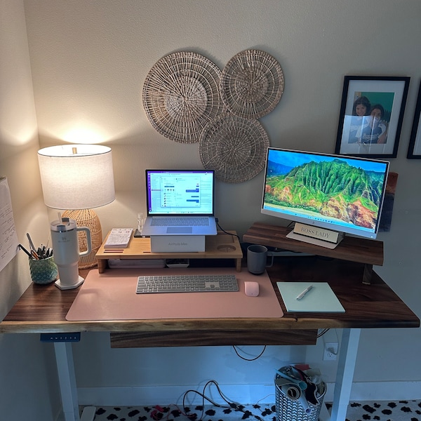 Walnut Monitor Stand - Wood Monitor Riser | Desk Shelf Organizer ...