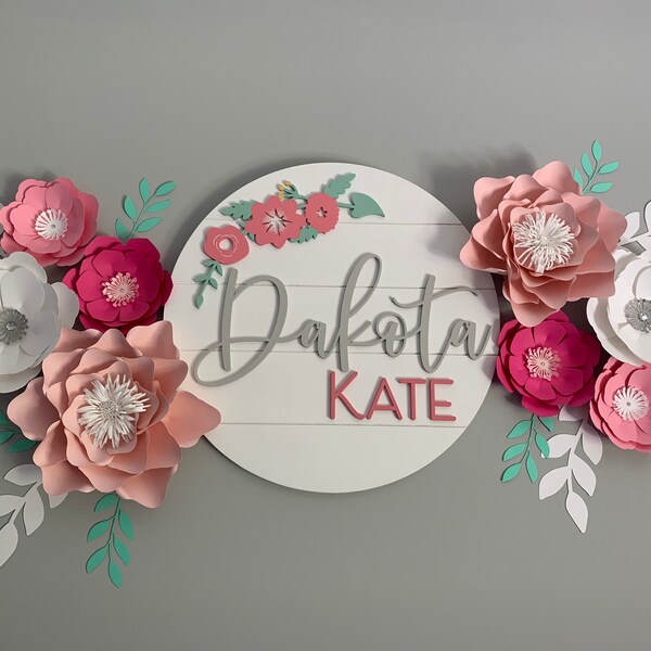 Custom Wooden Floral Name Sign Personalized Round Sign With Flowers ...