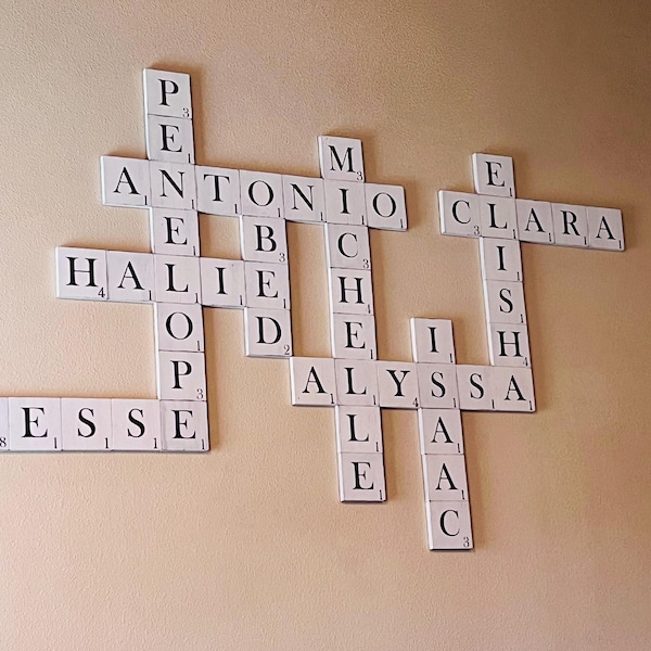Distressed Scrabble Wall Tiles, Rustic Painted Letters, Family Wall ...