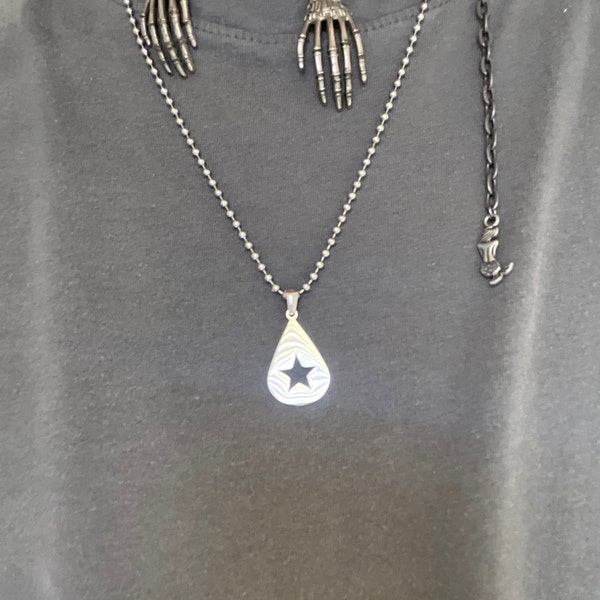 Guitar Pick Star Pendant and Box Chain 925 Silver Blackstar David Bowie ...