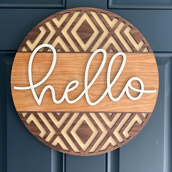 Hello Geometric Welcome Sign, Digital Download, Round Door Hanger Svg ...