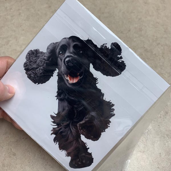Happy Black Cocker Spaniel Sticker, Cute Dog Water Bottle Sticker ...