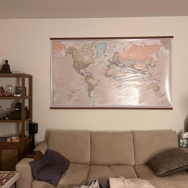 Classic World Map Large Poster Wooden Wall Hanging, Most Detailed up to ...