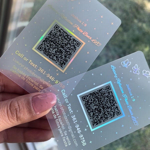 QR Code Frosted Plastic Business Cards, Holographic Rainbow Foil, Unique Card Lash Nail Tattoo ...