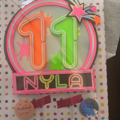 Neon Theme Cake Topper Personalized Cake Topper Glow in the Dark Theme ...