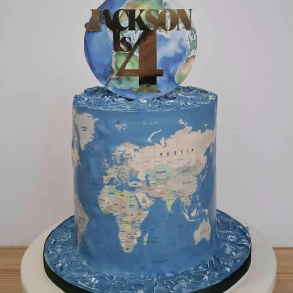 World Map Globe Edible Print Cake Wrap Icing Sheet Topper Travelling ...