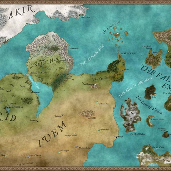 Fantasy-style Caribbean Map Wall Digital Print Poster Art Decoration ...