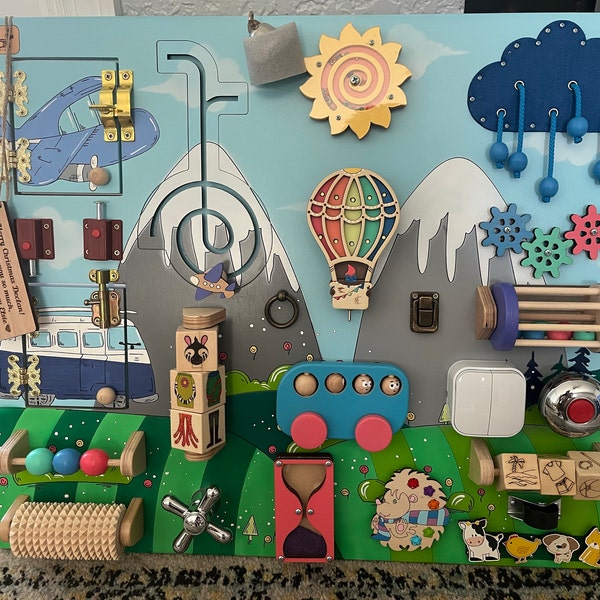 Large Busy Board for Toddler With Green Fields and Grey Mountains ...