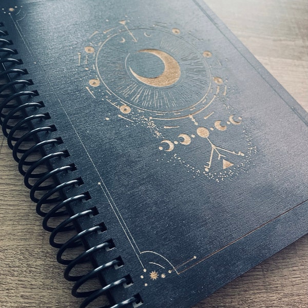 Engraved Wood Notebook, Moon Journal - Etsy