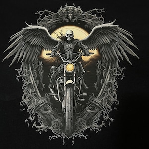 Winged Flaming Skull Biker T-shirt Design PNG Digital Download for ...