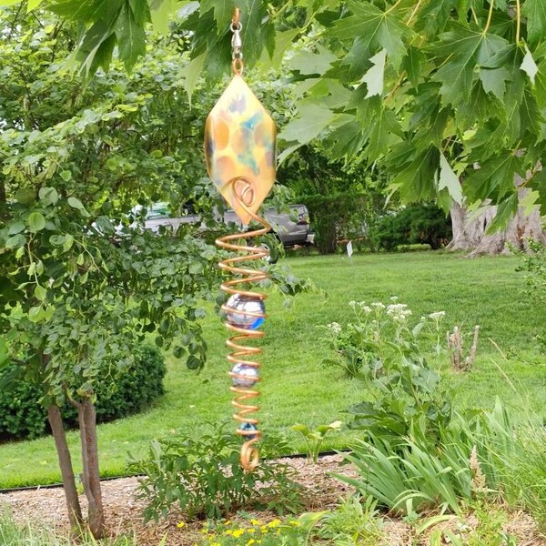 Handmade Copper Wind Spinner Dual Spiral W/ 40mm Glass Sphere (DISC ...