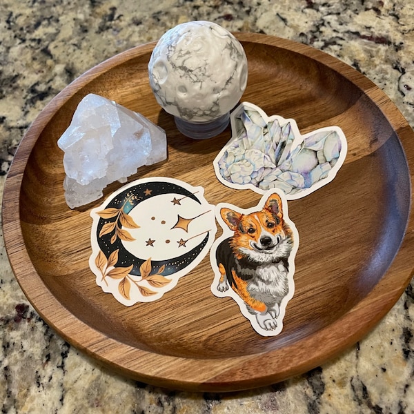Crystal Full Moon Carved Natural Stone | Lepidolite | Howlite | Moss ...