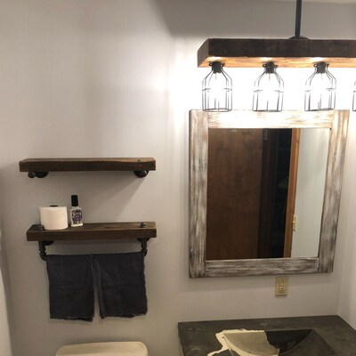 Rustic Wood Framed Mirror, Farmhouse Bathroom Vanity Mirror, Primitive ...