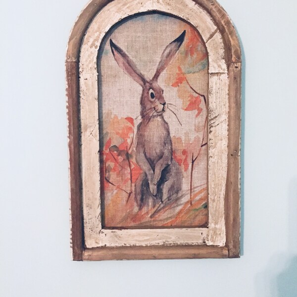 Bunny Wall Art | 14" X 22" | Arch Window Frame | Linen Wall Hanging ...
