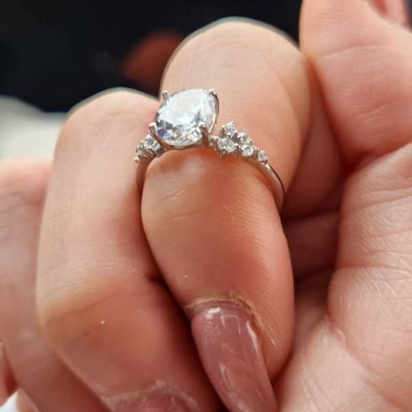 Oval Engagement Ring Simulated Diamond Ring Hidden Halo Wedding Ring ...