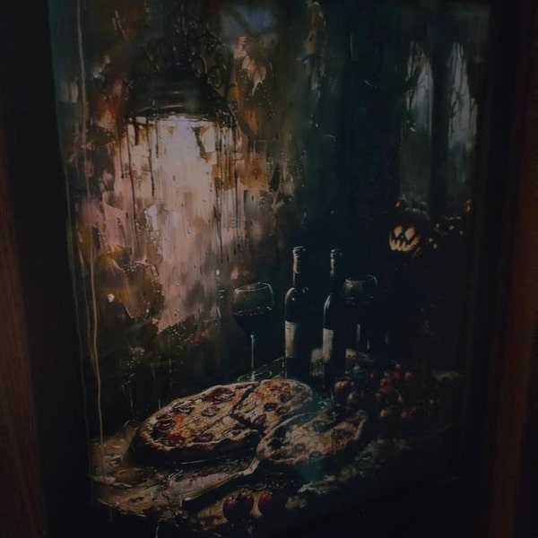 Creepy Pizza Oil Painting - Eerie Room Décor - Spooky Pizza Wall Art ...