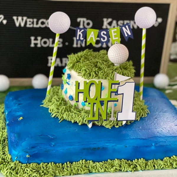 Golf Ball Cake Bunting Topper & Hole-in-1 Cake Topper (2 Pc Set) Little ...