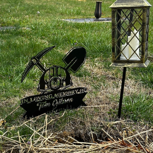 Personalized Mining Tools Helmet Memorial Stake, Metal Stake, Sympathy ...