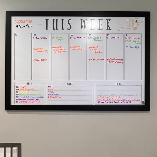 Dry Erase Weekly Calendar, Large Weekly Wall Planner, Weekly Schedule ...
